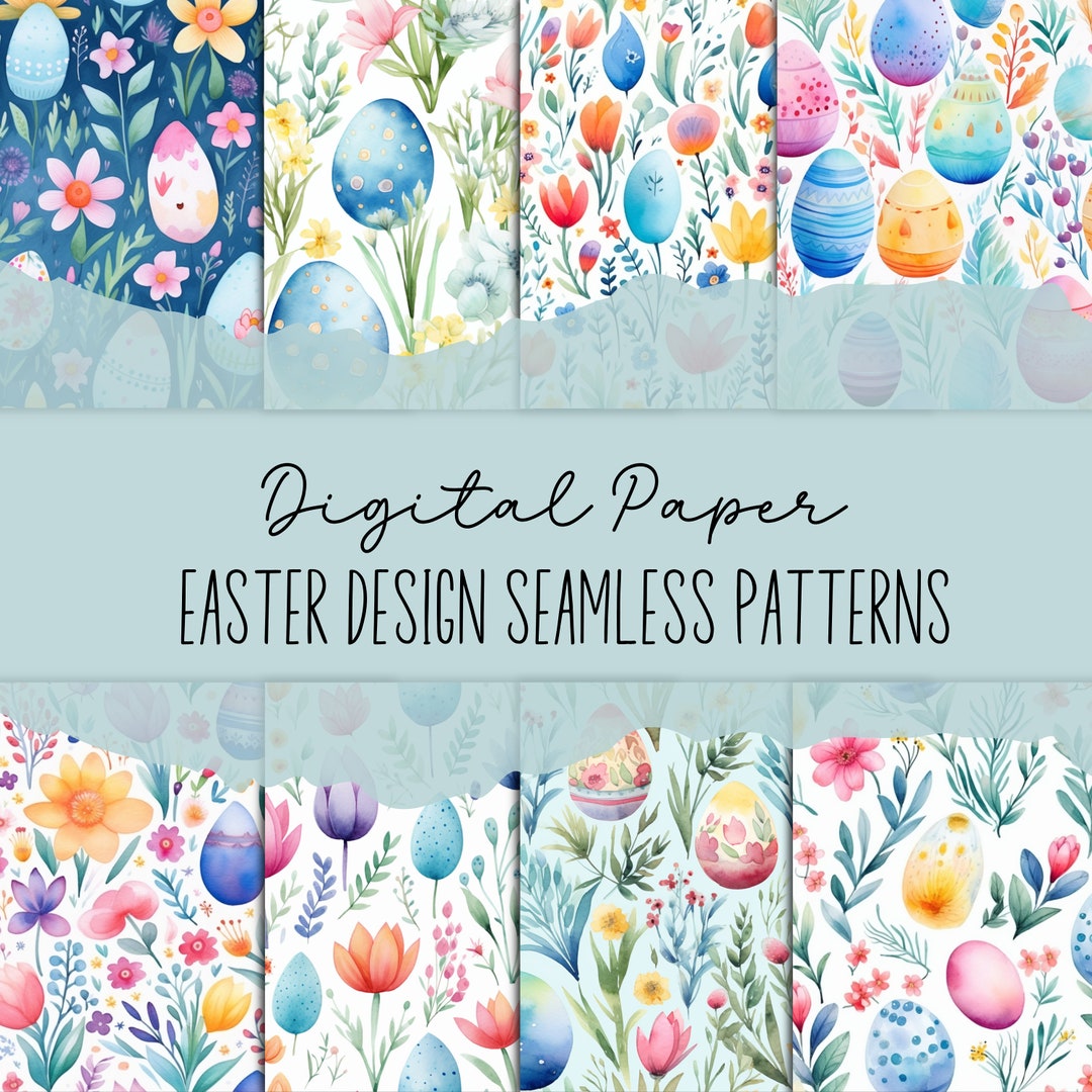 Printable Easter Themed Digital Paper 8 Seamless Designs for ...