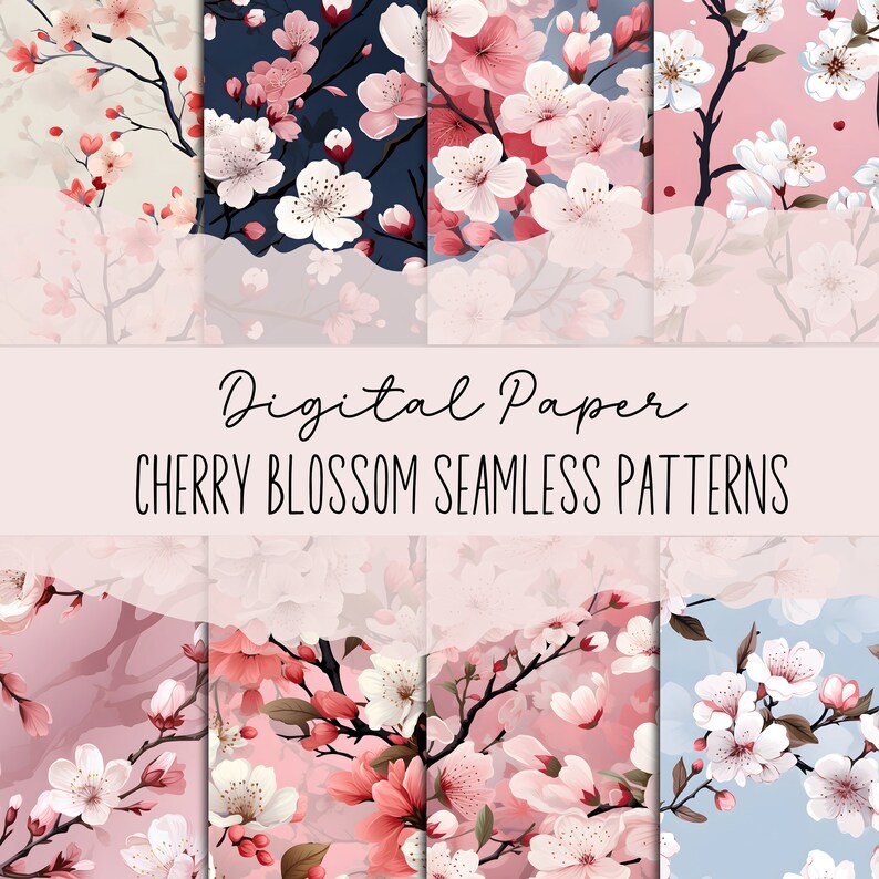 Printable Cherry Blossom Digital Paper 8 Seamless Floral Patterns ...