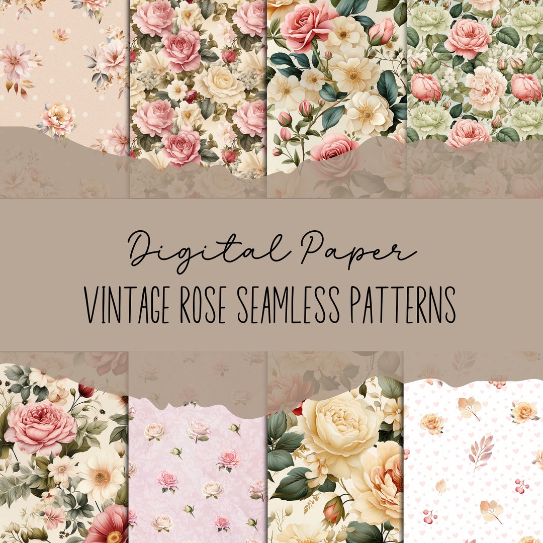Printable Vintage Rose Design Digital Paper 8 Seamless Rose Patterns ...