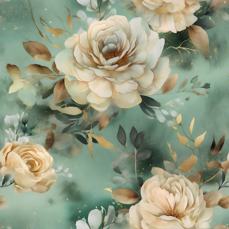 Printable Mint Green Floral Digital Paper | 8 Seamless Floral Patterns ...