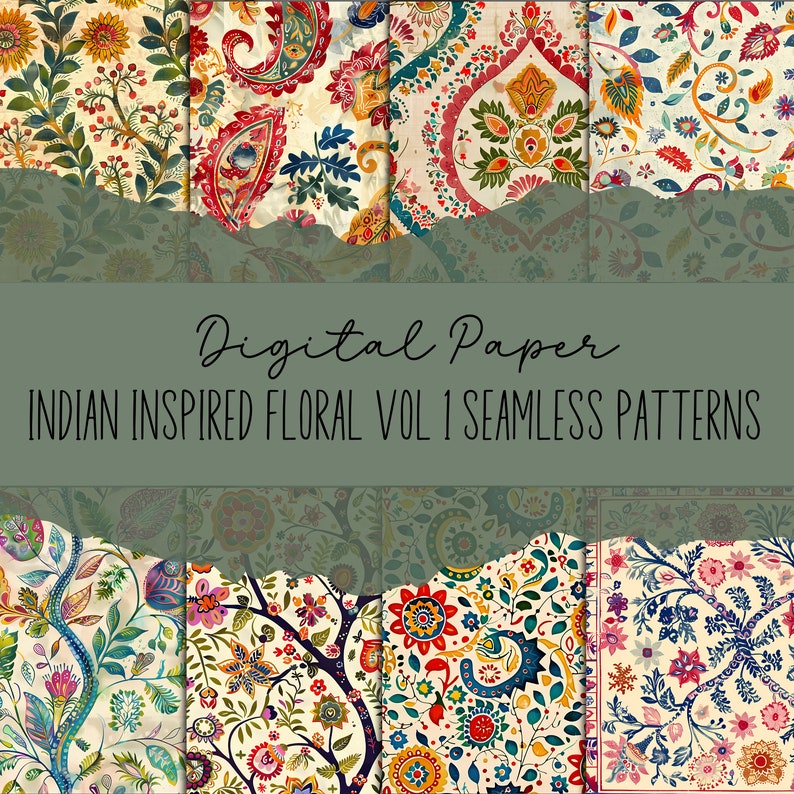 Printable Indian Inspired Floral Designs VOL. 1 | Digital Prints | 8 ...