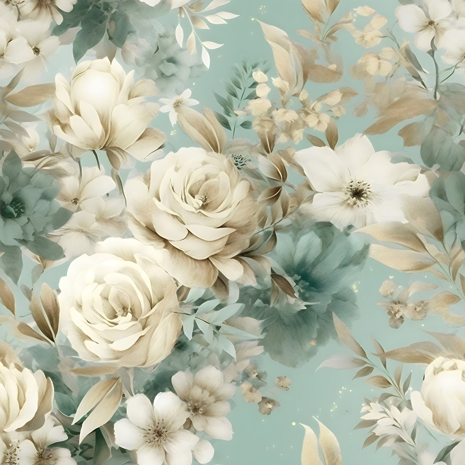 Printable Mint Green Floral Digital Paper | 8 Seamless Floral Patterns ...