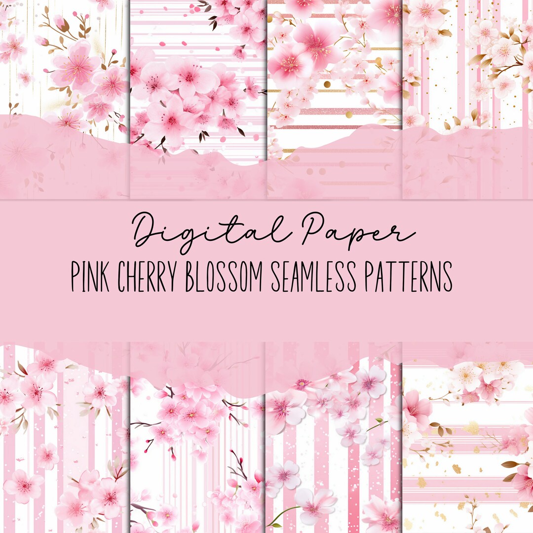 Printable Pink Cherry Blossom Seamless Patterns Digital Prints 8 Floral ...