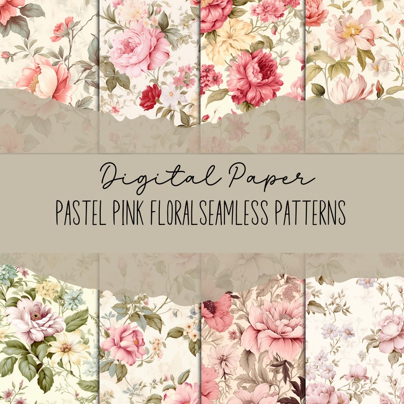 Printable Pastel Pink Floral Designs Digital Prints 8 Beautiful ...