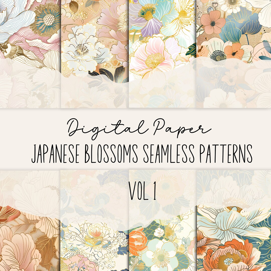 Japanese Blossom Patterns VOL 1 Digital Paper 8 Seamless Floral ...