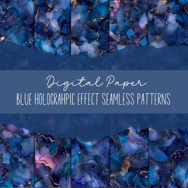 Printable Blue Holographic Marble Effect Designs | Digital Prints | 10 ...