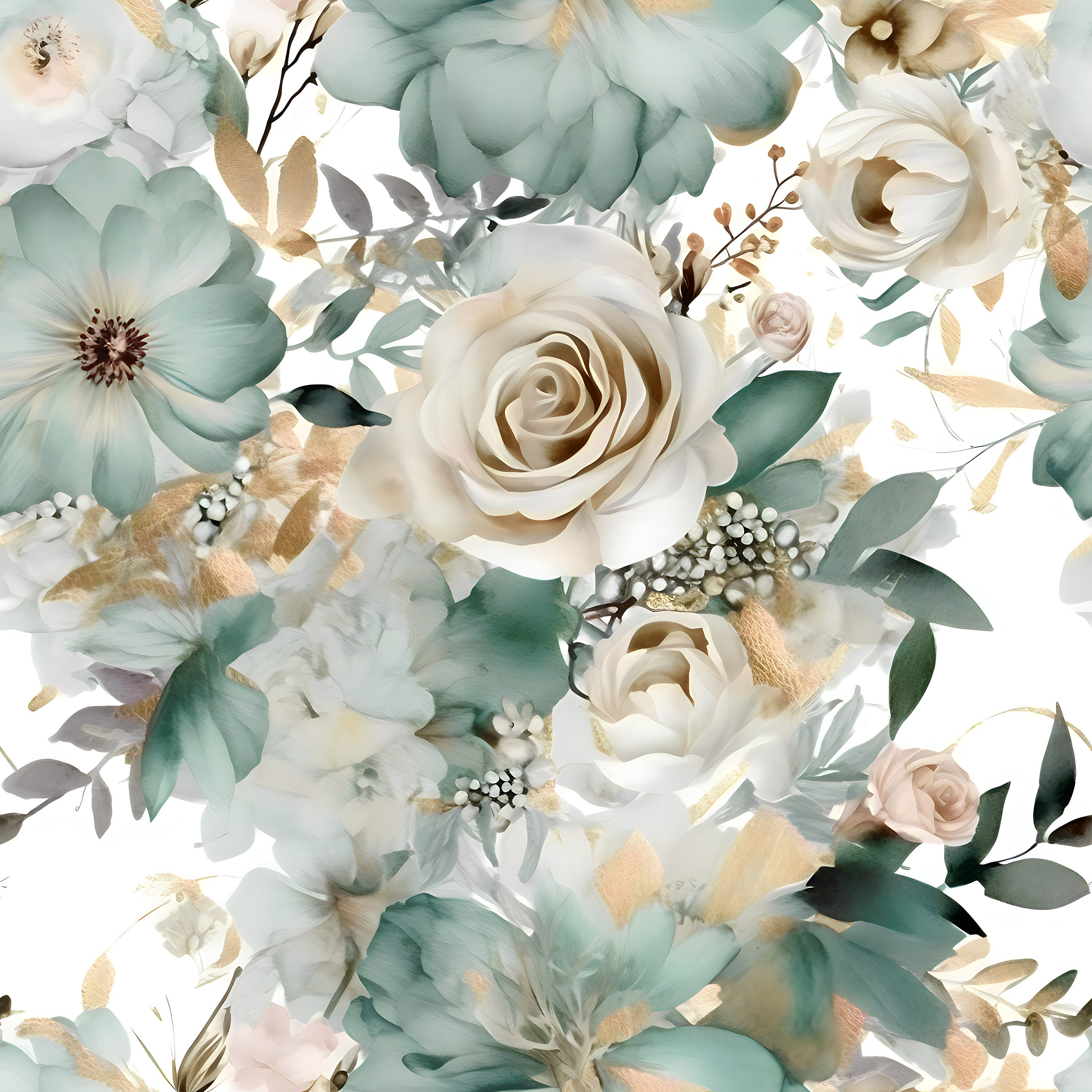 Printable Mint Green Floral Digital Paper | 8 Seamless Floral Patterns ...