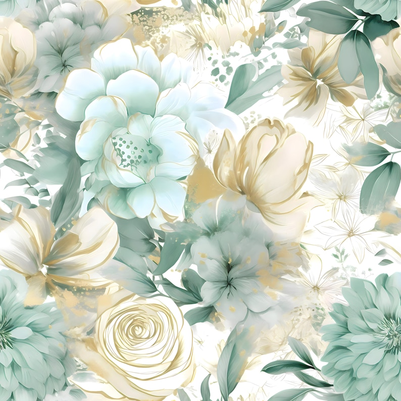 Printable Mint Green Floral Digital Paper | 8 Seamless Floral Patterns ...