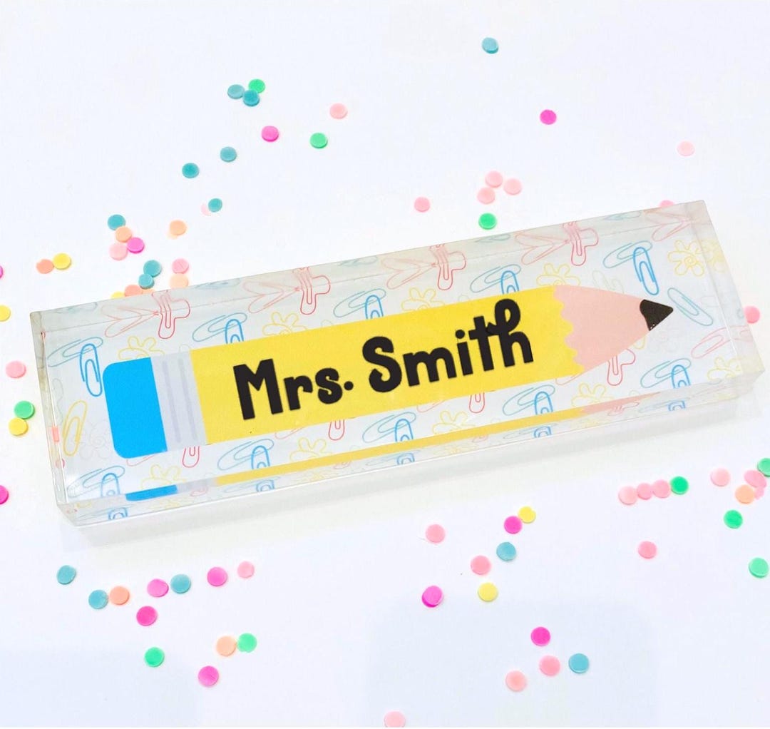 Personalized Teacher Acrylic Name Plate: Pencil Theme Classroom Decor ...