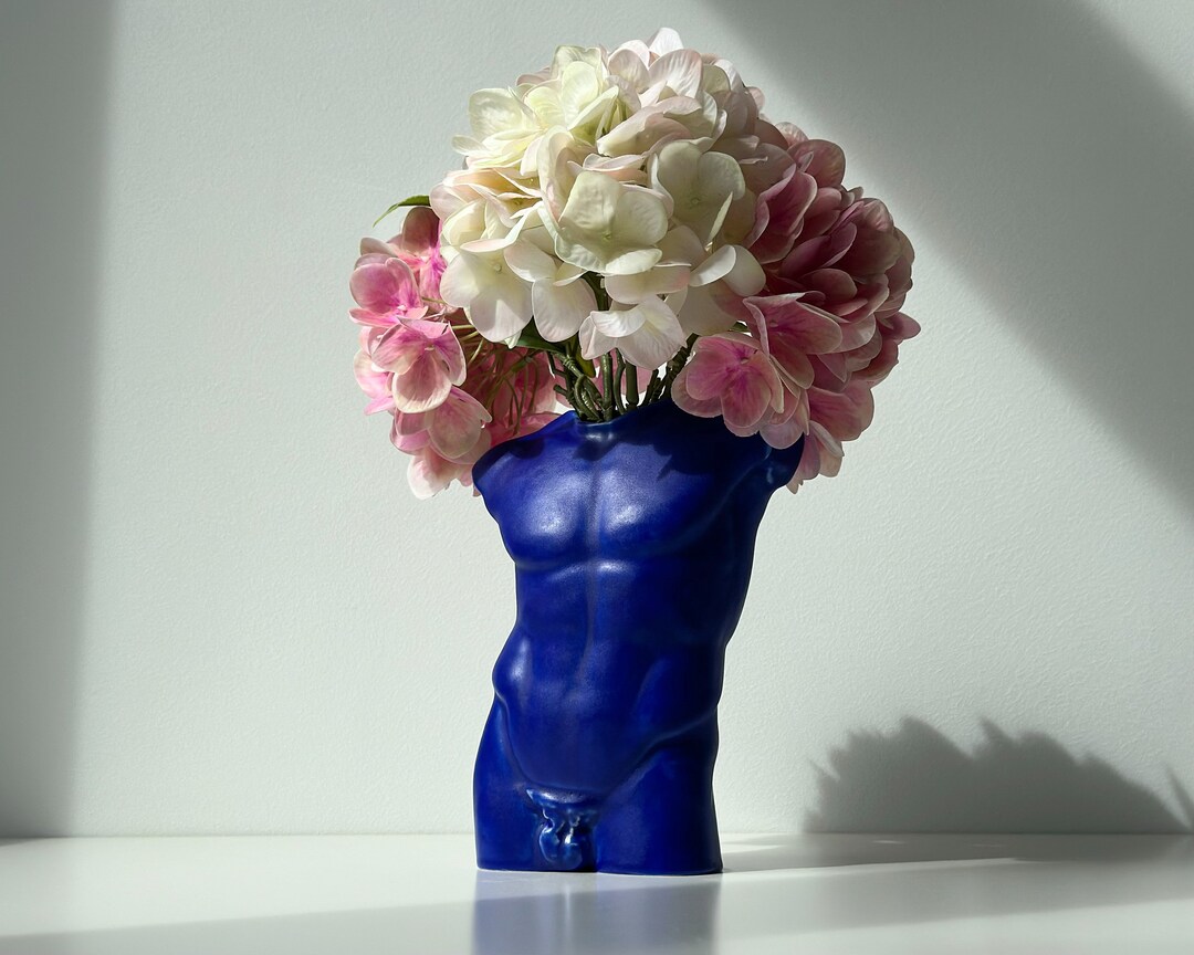 Ceramic Handmade Man Torso Vase Matte Blue Unique Ceramic Flower Vase ...
