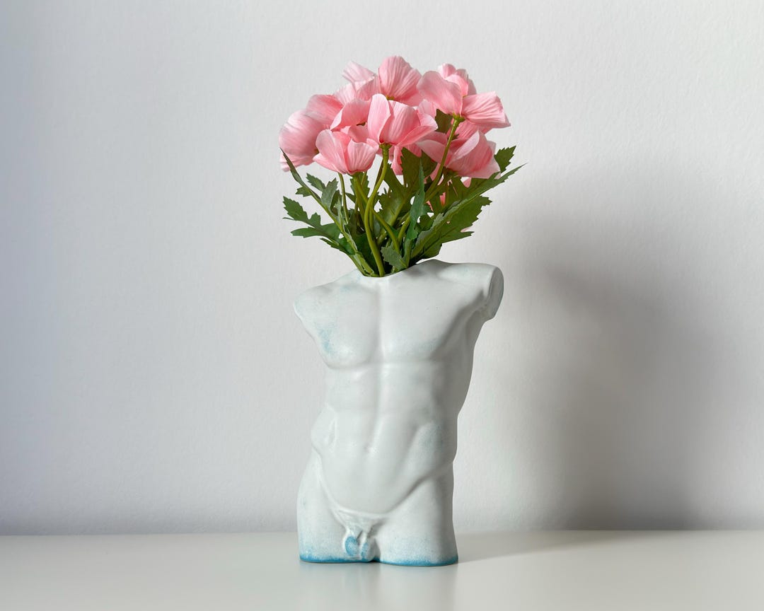 Handmade Ceramic Male Torso Vase: Matte White Sculpture - Etsy
