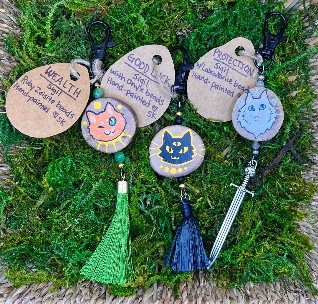 Hand Painted Magical Cat Sigil for Wealth, Protection, or Good Luck ...