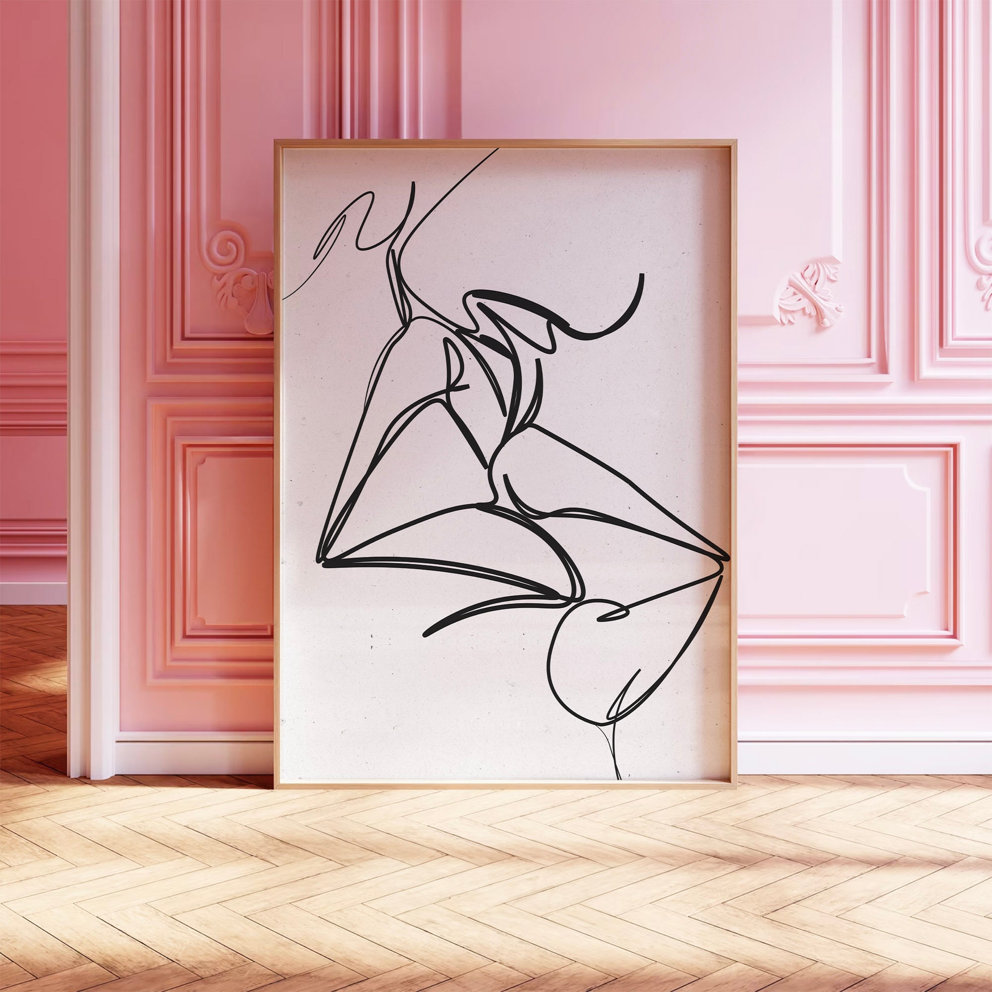 Romantic First Kissing Couple Line Art Intimate Embrace Art Love ...