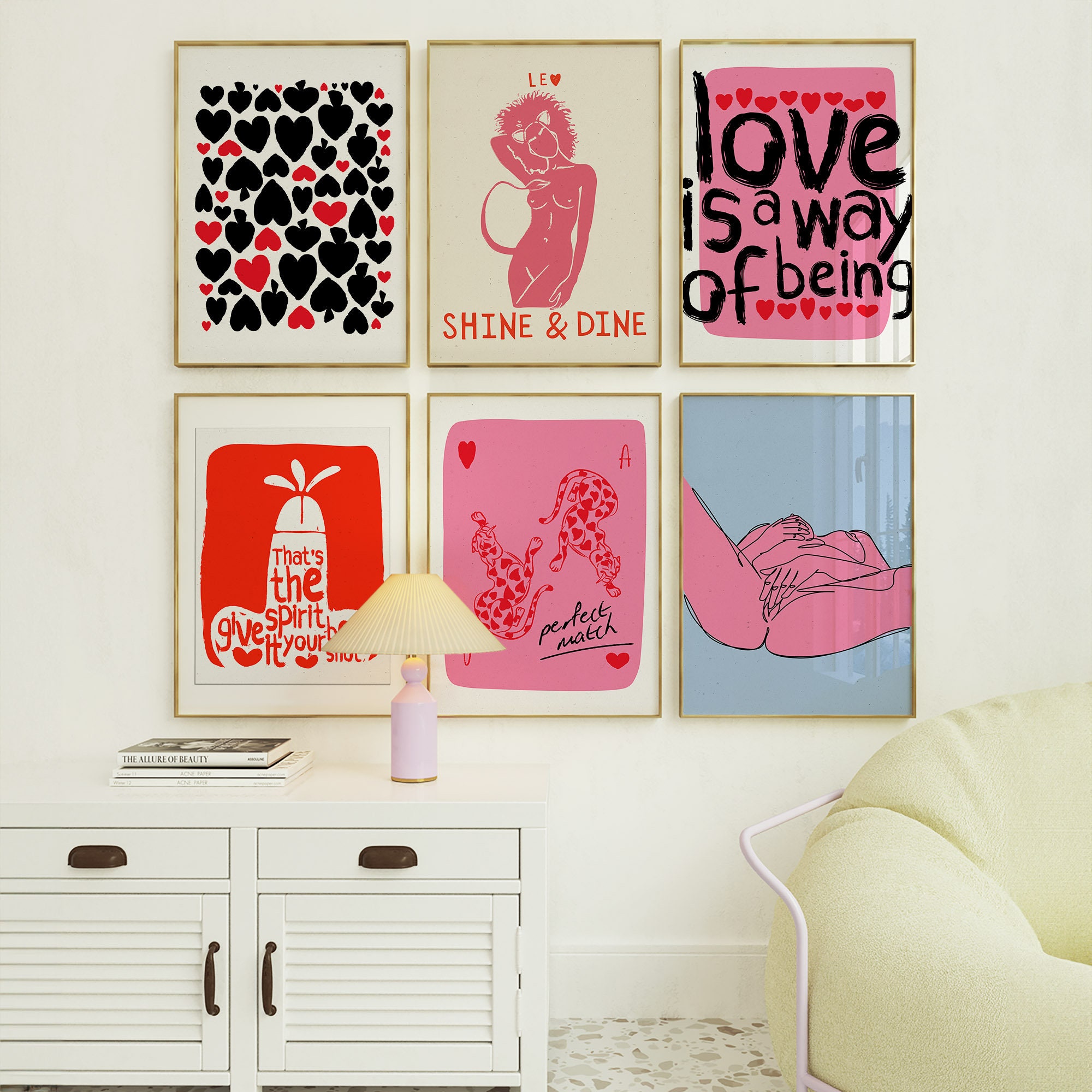 Trendy Sensual Tiger Poster Ace of Hearts Love Art, Modern Chic Wall ...