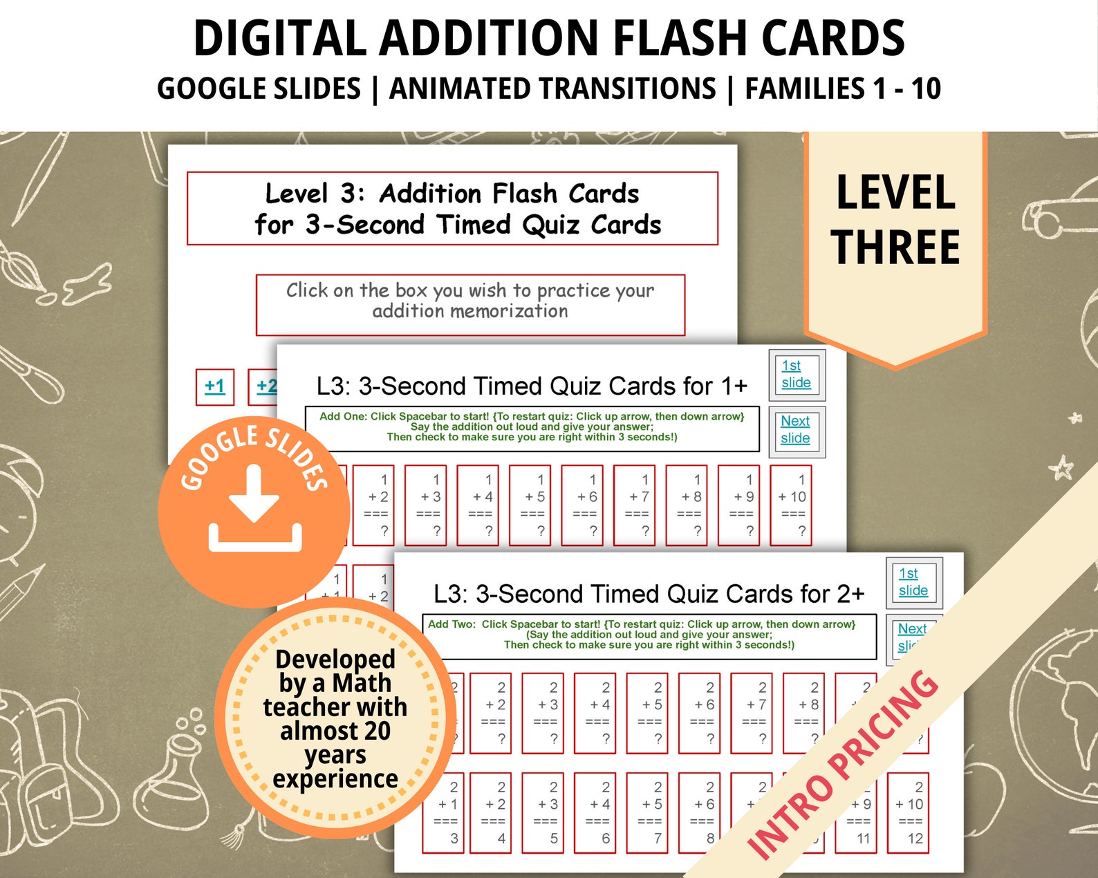Addition Flashcards, Level 3, Math Practice, Math Facts, Flash Cards ...