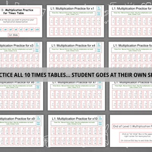 Multiplication Times Table Flashcards, Level 1, Math Practice ...