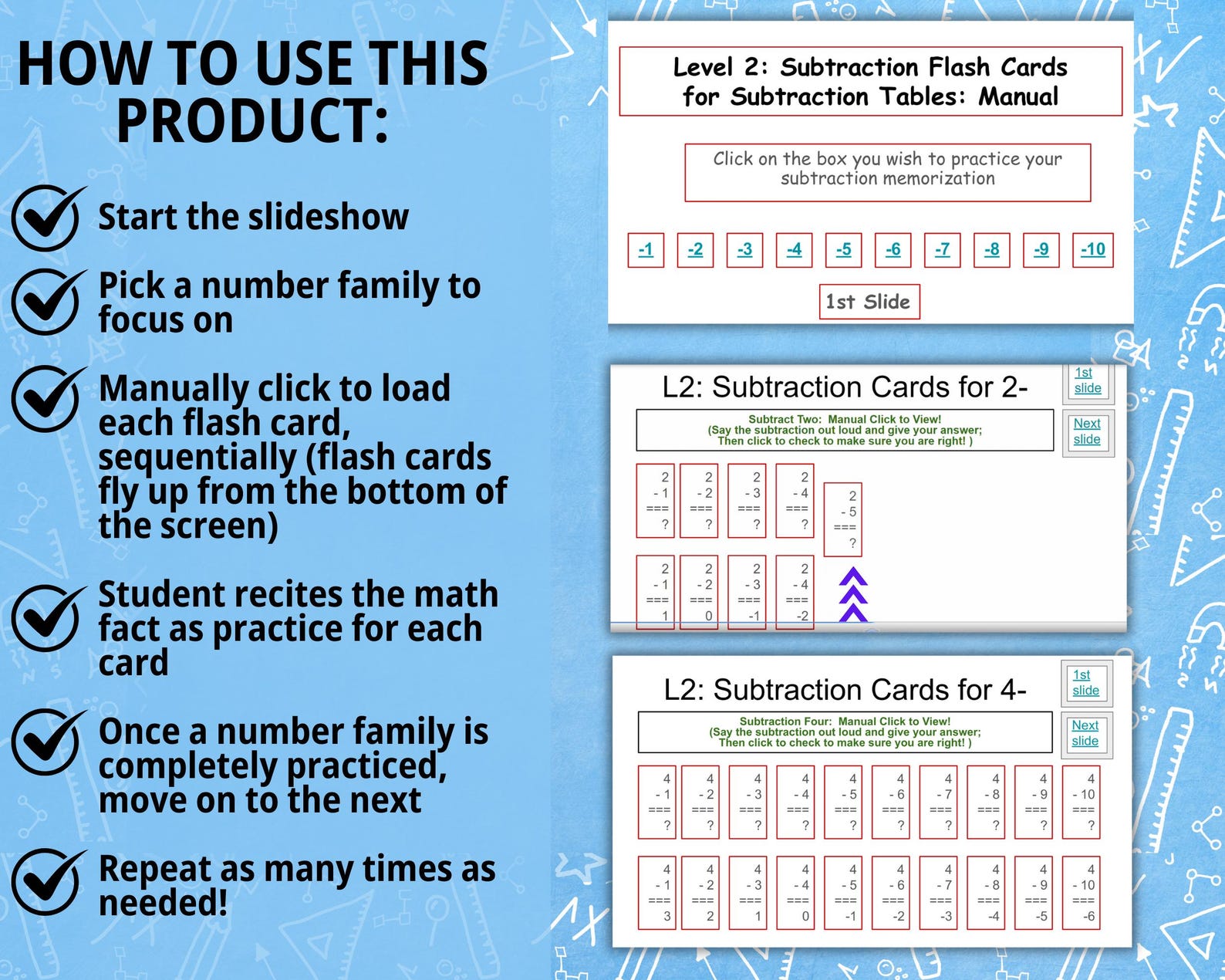 Subtraction Flashcards, Level 2, Math Practice, Math Facts, Flash Cards ...