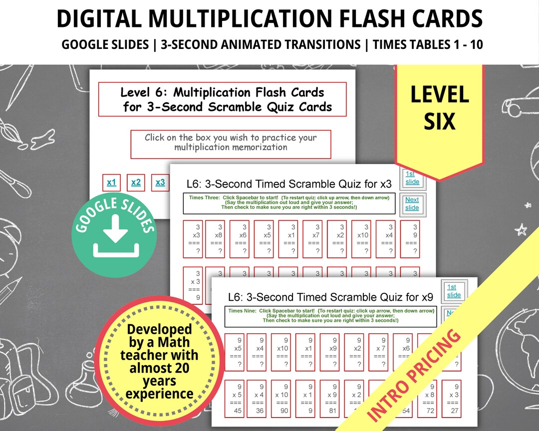 Multiplication Times Table Flashcards, Level 6, Math Practice ...