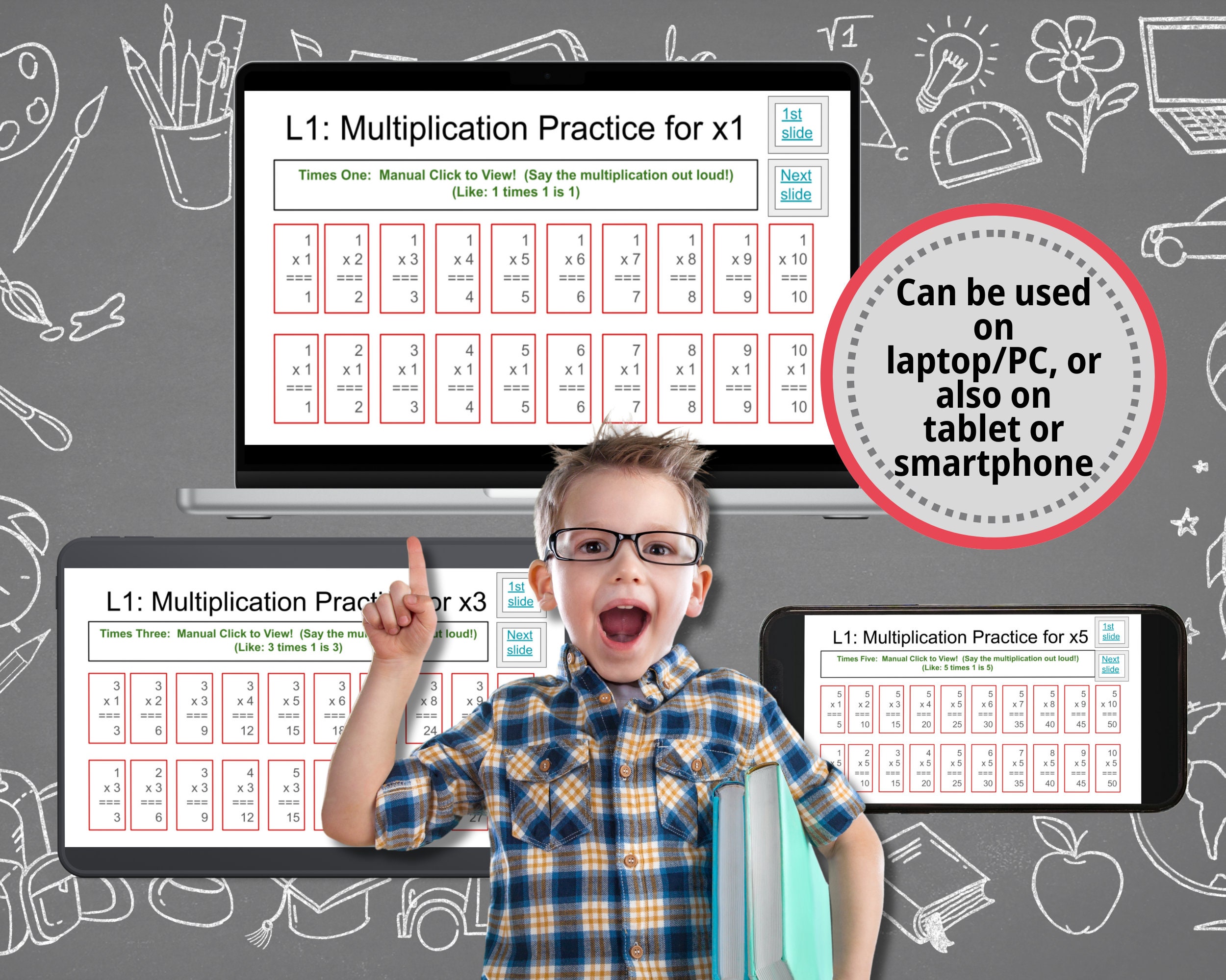 Multiplication Times Table Flashcards, Level 1, Math Practice ...