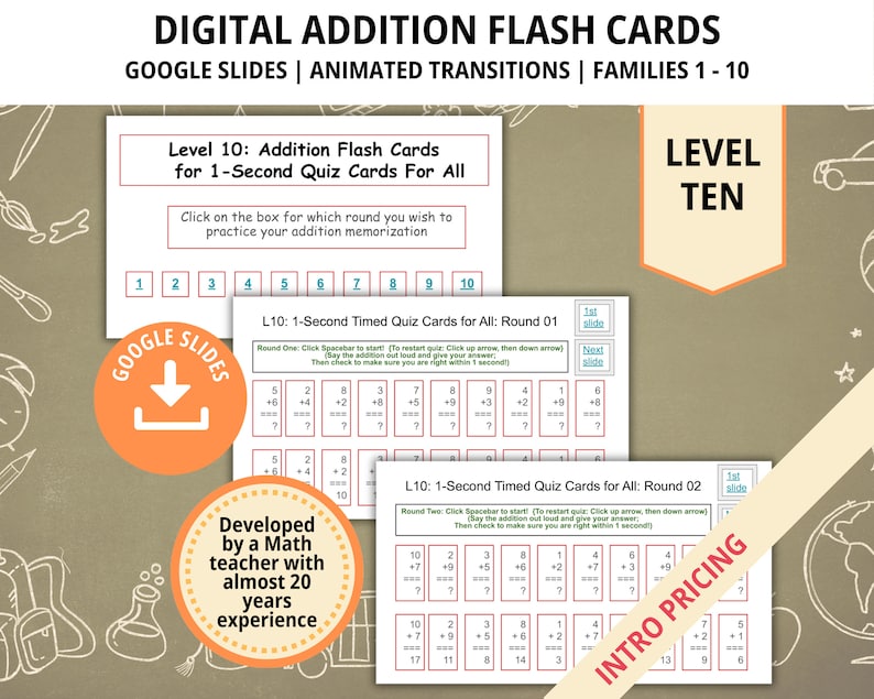 Addition Flashcards, Level 10, Math Practice, Math Facts, Flash Cards ...
