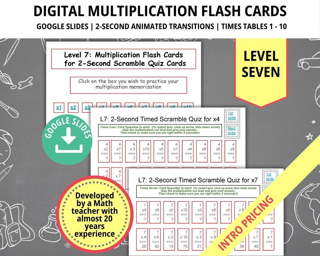 Multiplication Times Table Flashcards, Level 7, Math Practice ...