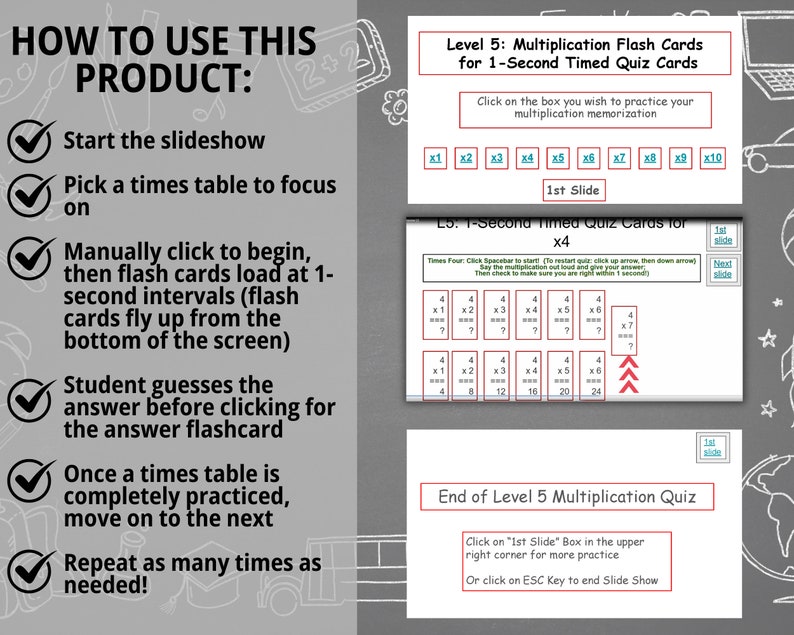 Digital Multiplication Times Table Flashcards, Level 5, Math Practice ...