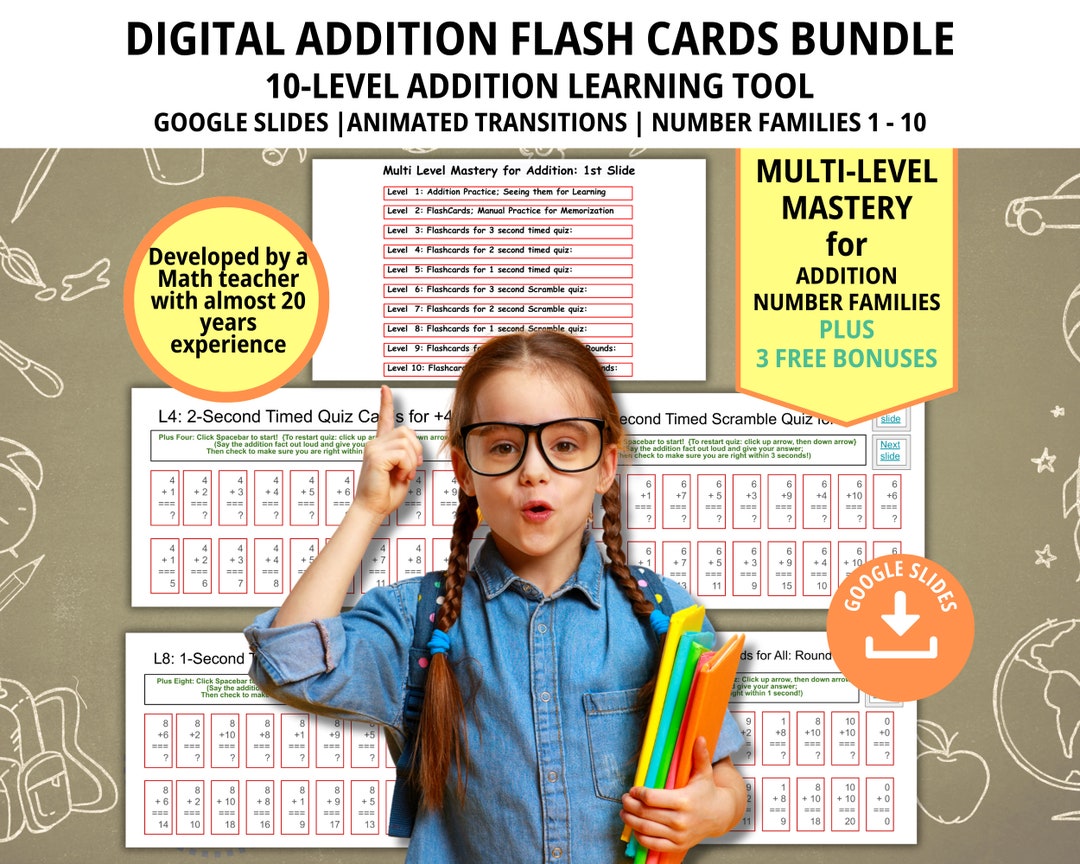 Digital Addition Flashcards, Bundle, Math Practice, Math Facts, Flash ...