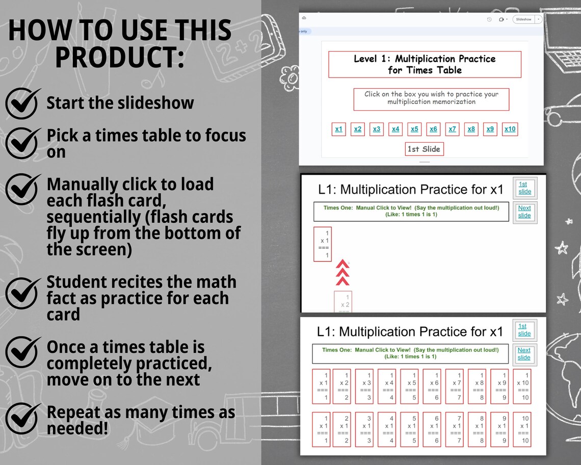 Multiplication Times Table Flashcards, Level 1, Math Practice ...