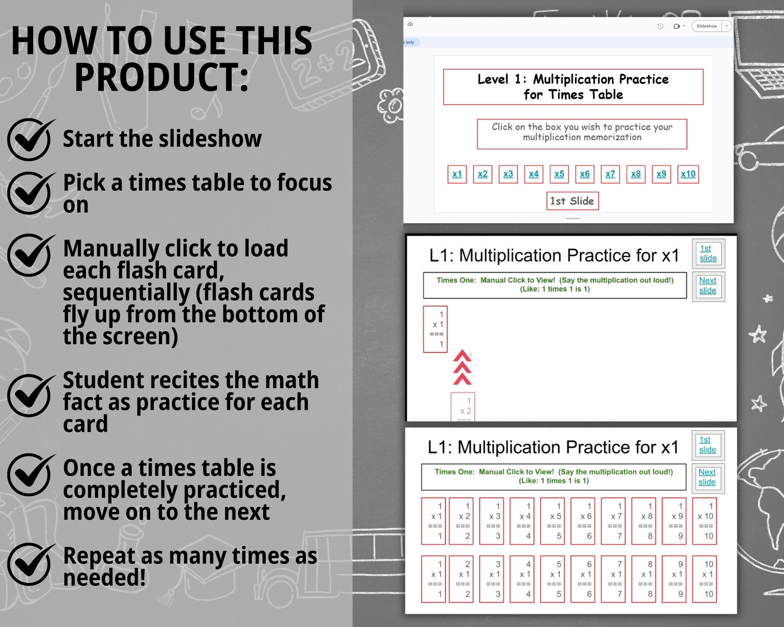 Multiplication Times Table Flashcards, Level 1, Math Practice ...