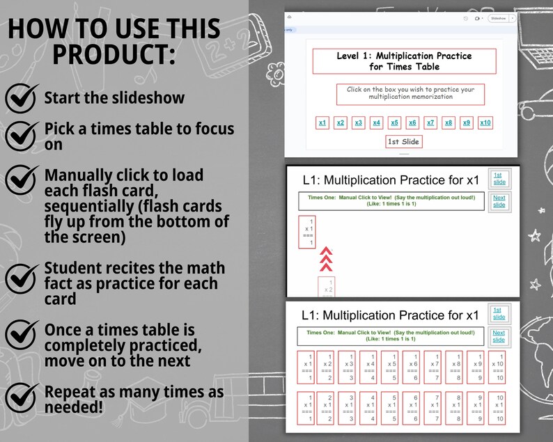 Multiplication Times Table Flashcards, Level 1, Math Practice ...