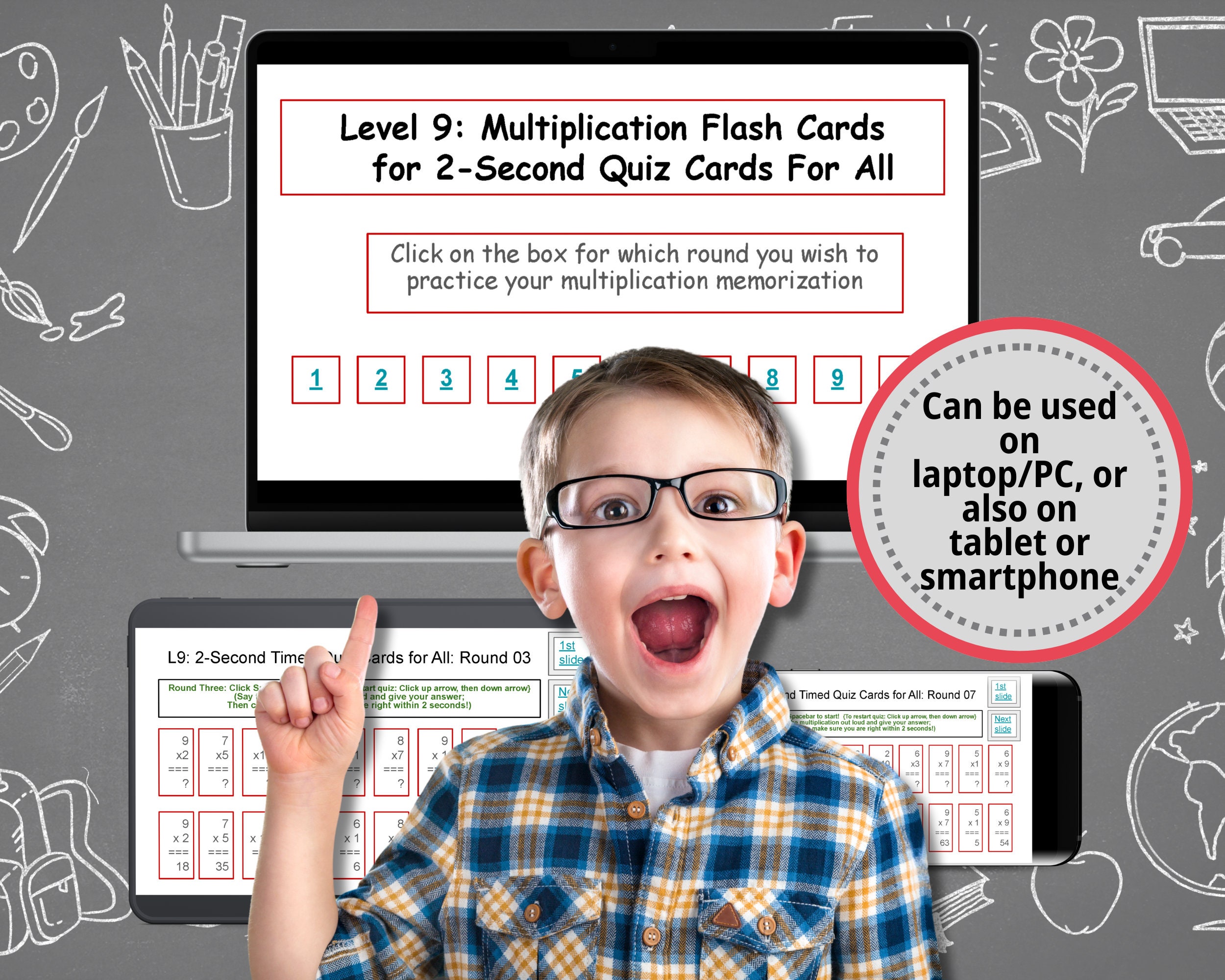Multiplication Times Table Flashcards, Level 9, Math Practice ...