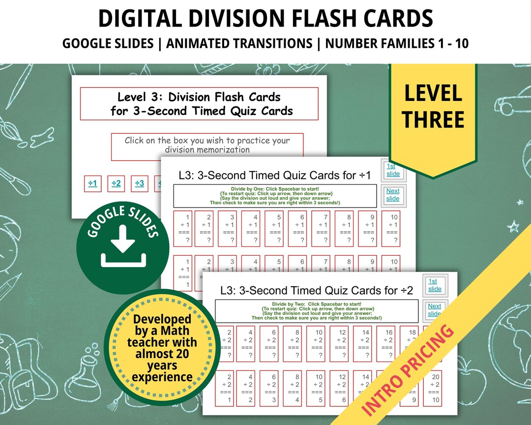 Division Flashcards, Level 3, Math Practice, Math Facts, Flash Cards ...