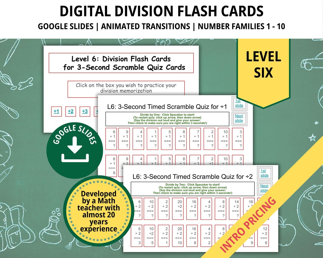 Division Flashcards, Level 6, Math Practice, Math Facts, Flash Cards ...