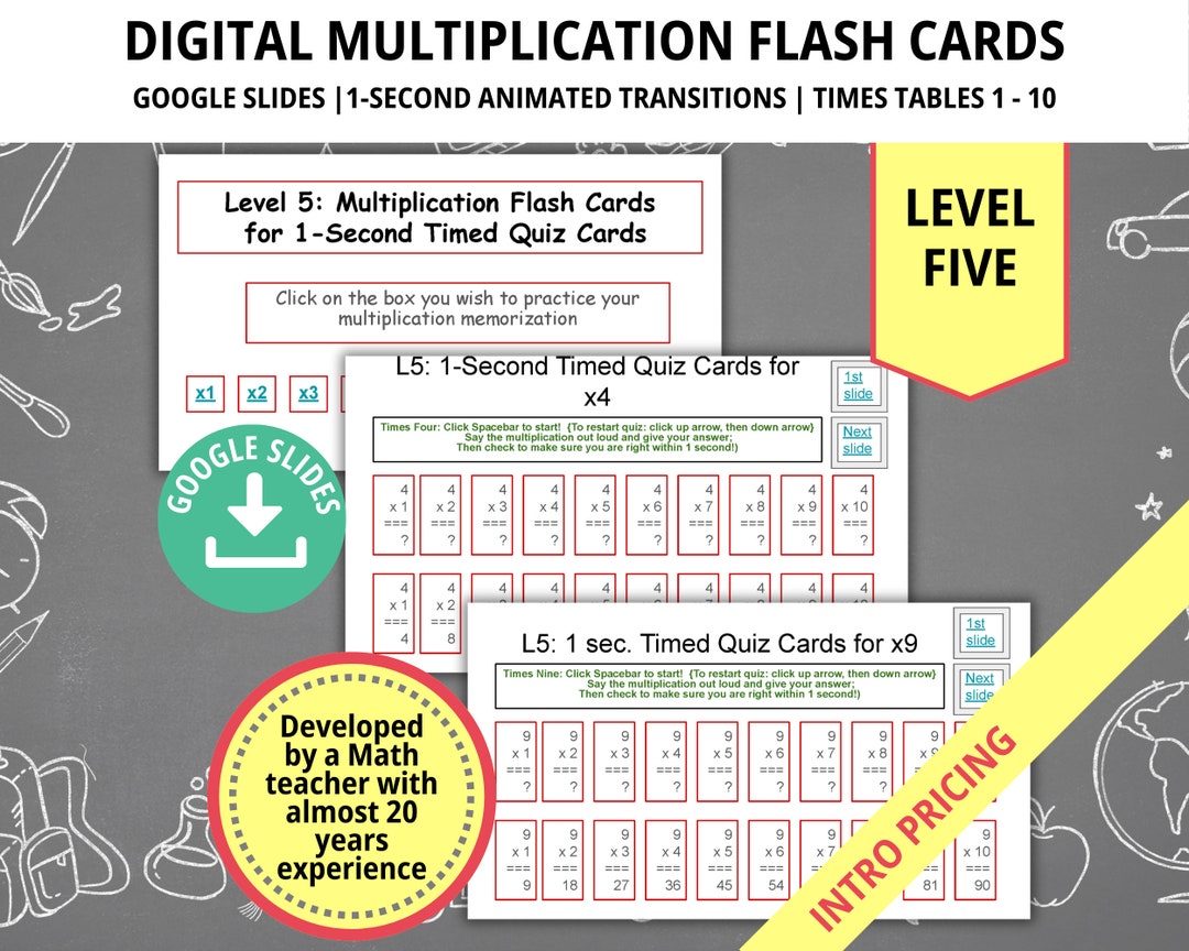 Multiplication Times Table Flashcards, Level 5, Math Practice ...