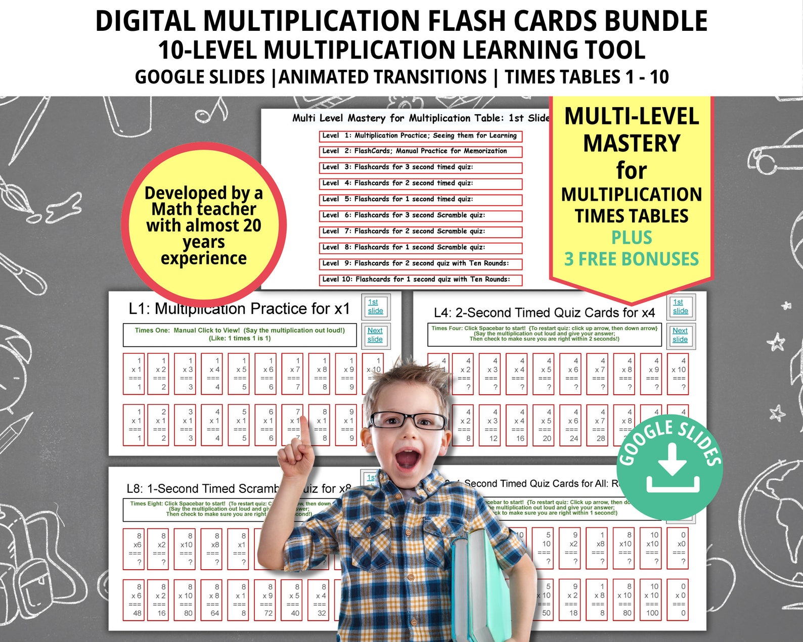 Multiplication Times Table Flashcards, Bundle, Math Practice ...
