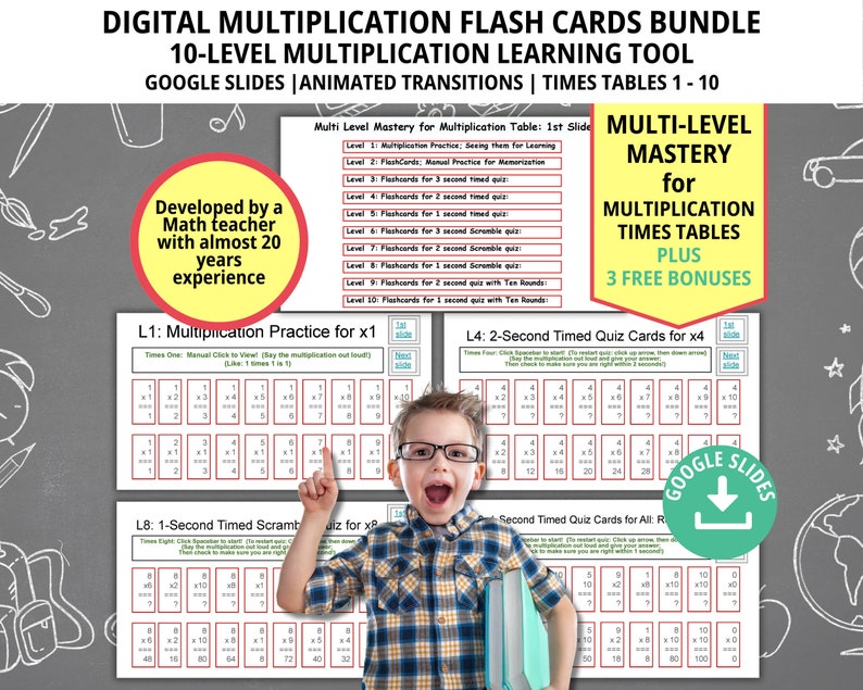 Multiplication Times Table Flashcards, Bundle, Math Practice ...