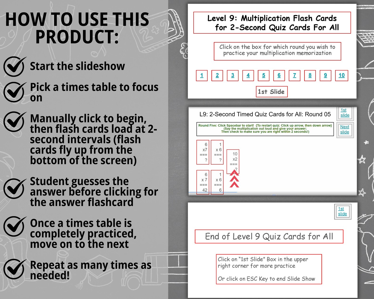 Multiplication Times Table Flashcards, Level 9, Math Practice ...