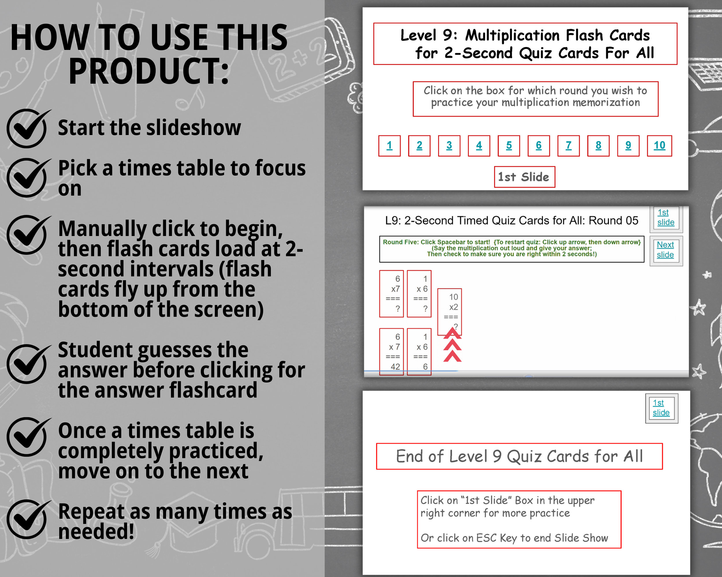 Multiplication Times Table Flashcards, Level 9, Math Practice ...