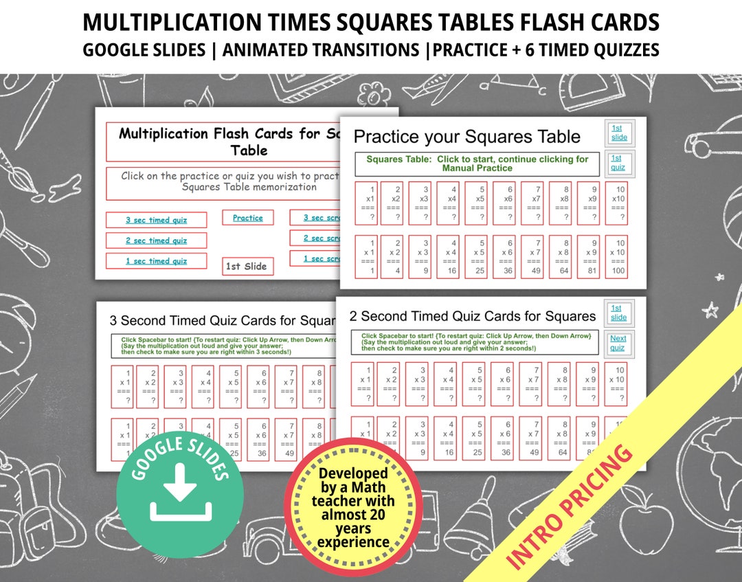 Times Table Squares, Math Flashcards, Flashcards for Kids, Math Games ...