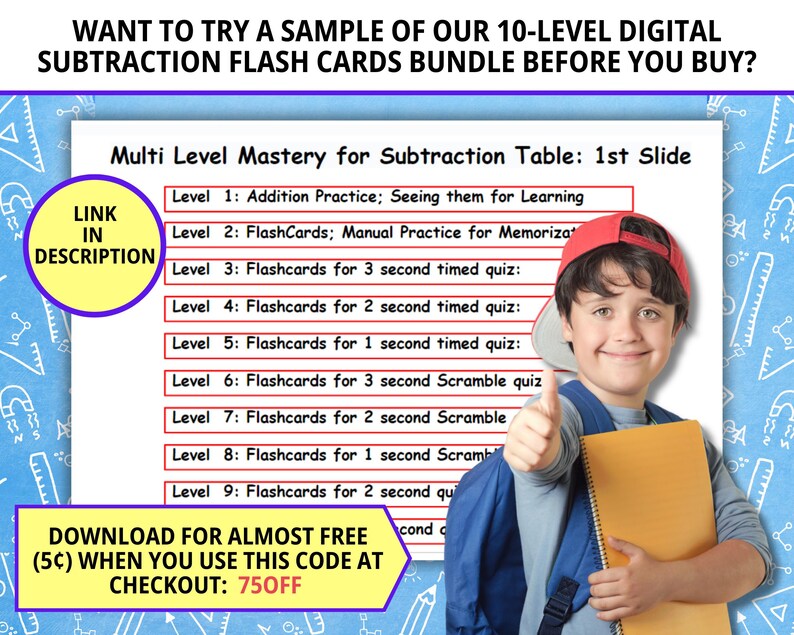 Subtraction Flashcards, Level 2, Math Practice, Math Facts, Flash Cards ...