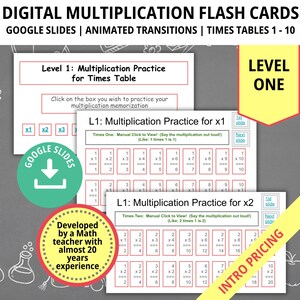 Multiplication Times Table Flashcards, Level 1, Math Practice ...