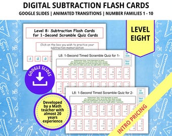 Subtraction Flashcards, Level 2, Math Practice, Math Facts, Flash Cards ...
