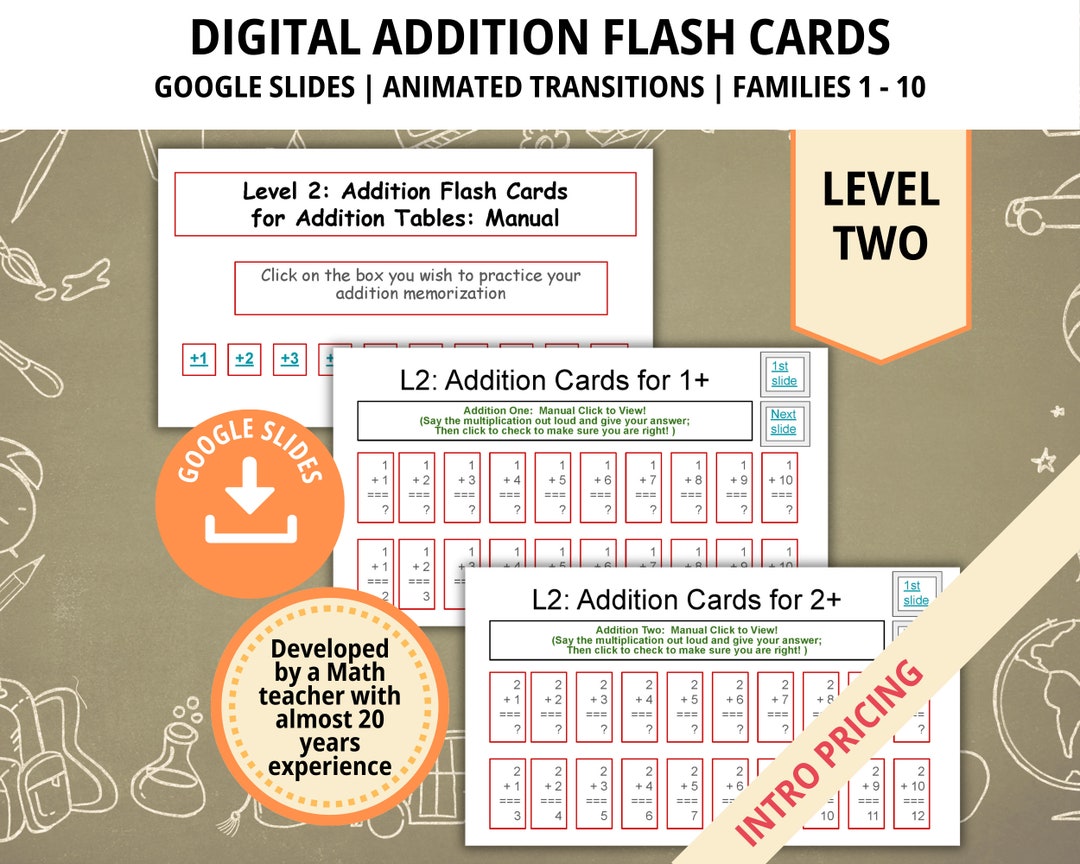 Addition Flashcards, Level 2, Math Practice, Math Facts, Flash Cards ...