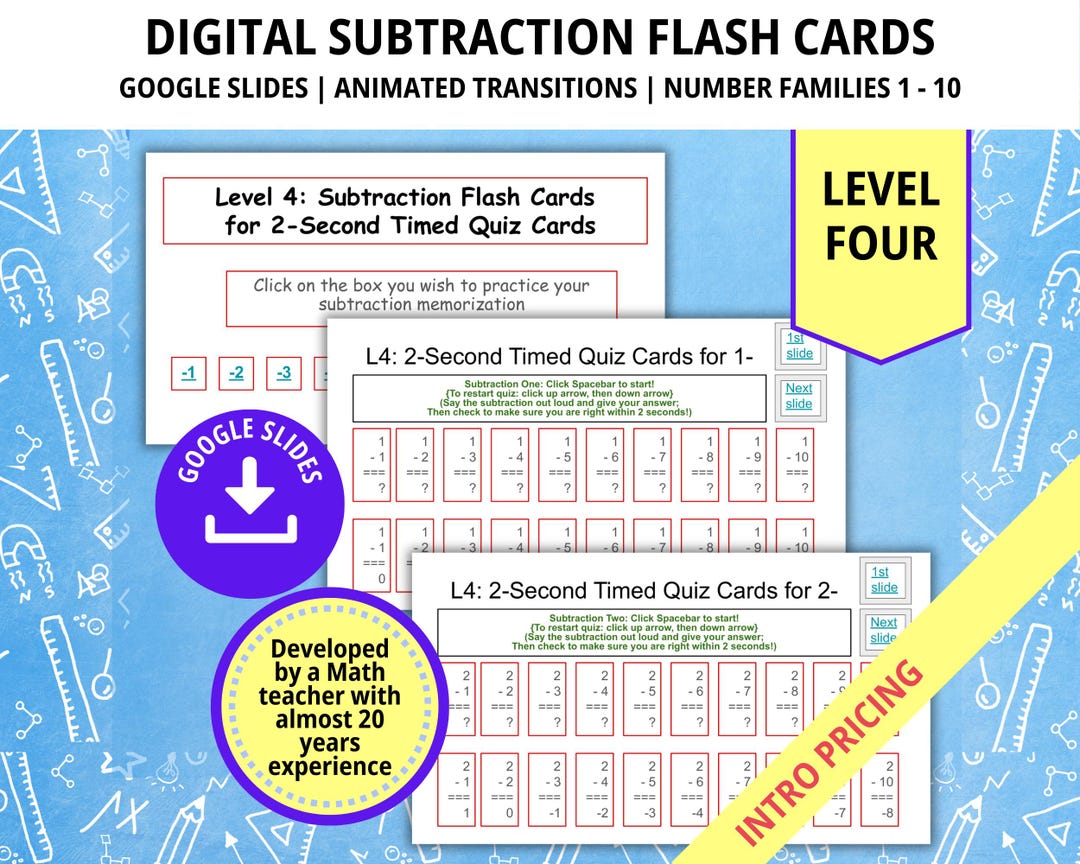 Subtraction Flashcards, Level 4, Math Practice, Math Facts, Flash Cards ...
