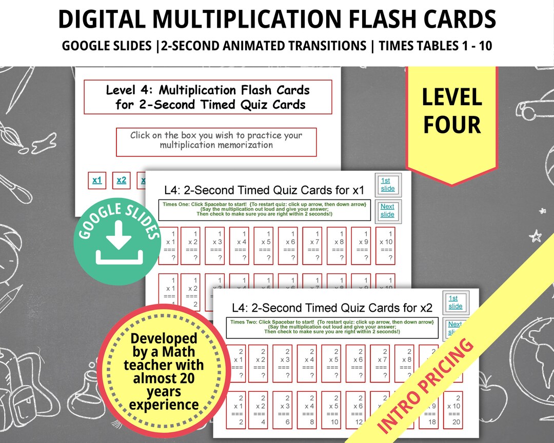 Multiplication Times Table Flashcards, Level 4, Math Practice ...