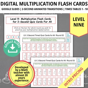 Multiplication Times Table Flashcards, Level 9, Math Practice ...