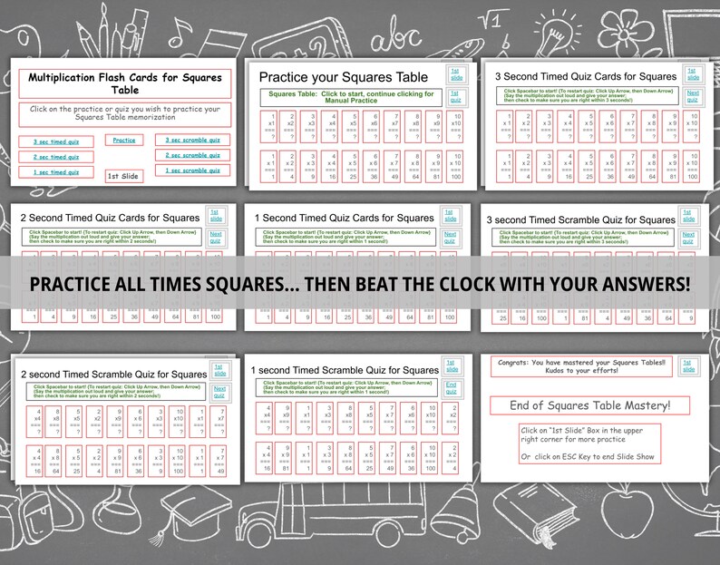 Times Table Squares, Math Flashcards, Flashcards for Kids, Math Games ...
