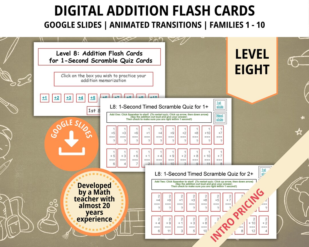 Addition Flashcards, Level 8, Math Practice, Math Facts, Flash Cards ...
