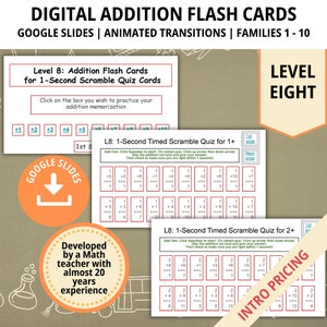 Addition Flashcards, Level 8, Math Practice, Math Facts, Flash Cards ...