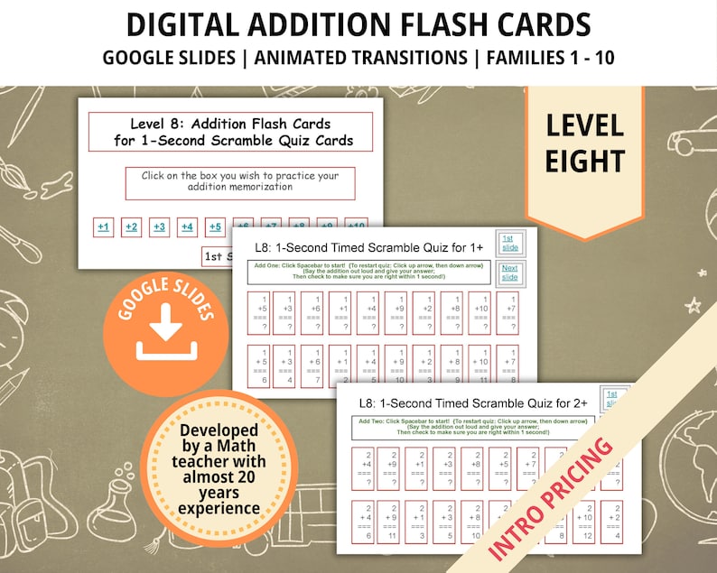 Addition Flashcards, Level 8, Math Practice, Math Facts, Flash Cards ...